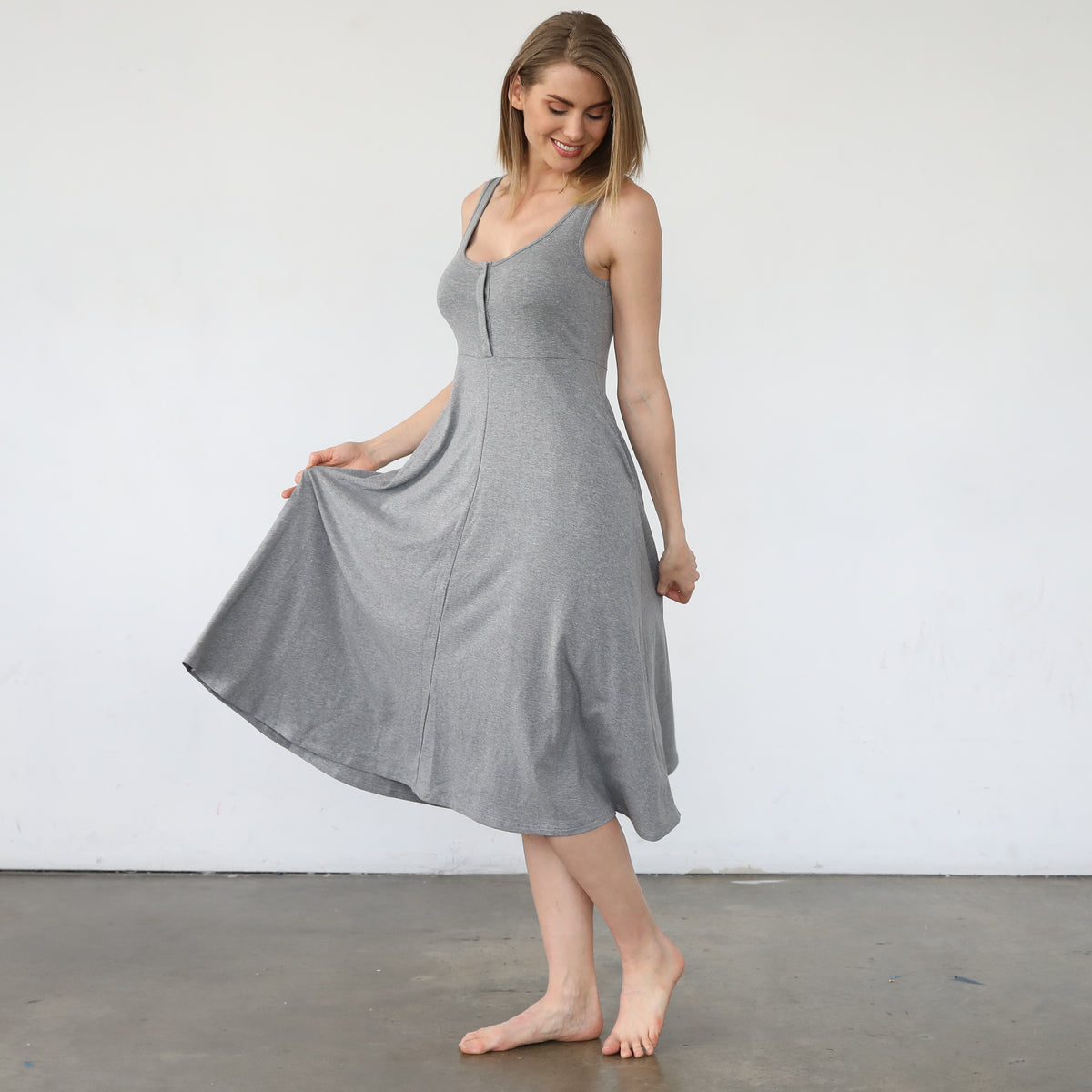Audrey Softest Rib Nursing & Pregnancy Tank Dress (Dark Gray) – Sweat ...