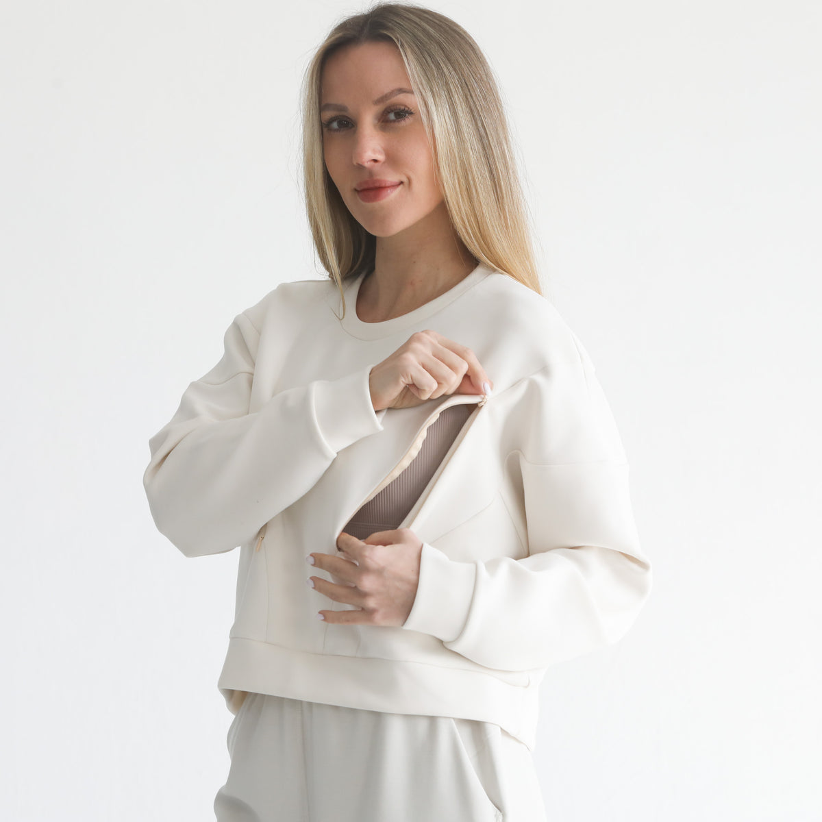 Lyah Softstreme Oversized Cropped Nursing Crew (Bone) – Sweat & Milk